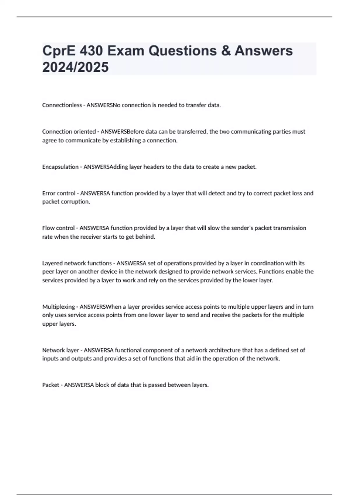 CprE 430 Exam Questions & Answers 2024/2025 - CprE 430 - Stuvia US