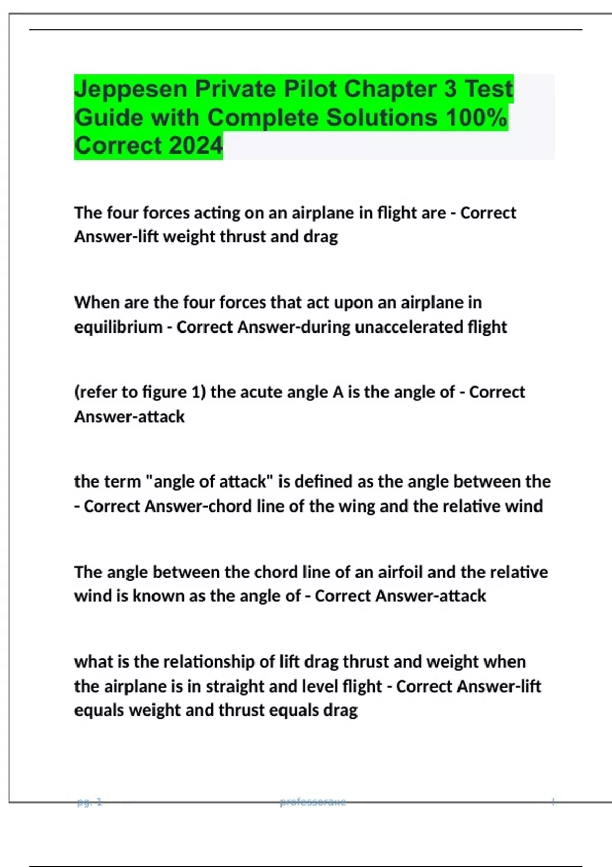 Jeppesen Private Pilot Chapter 3 Test Guide with Complete Solutions 100 ...