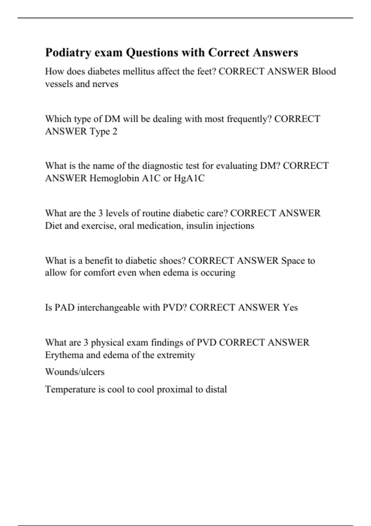 Podiatry exam Questions with Correct Answers - Podiatry - Stuvia US