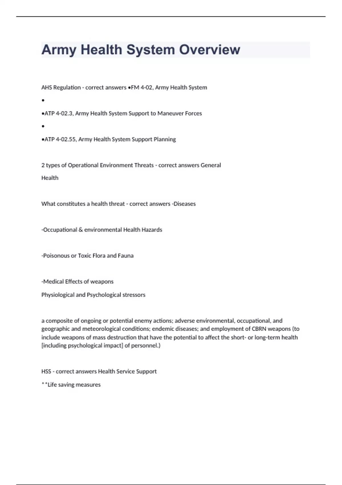 Army Health System Overview exam 2024 with 100% correct answers - Army ...