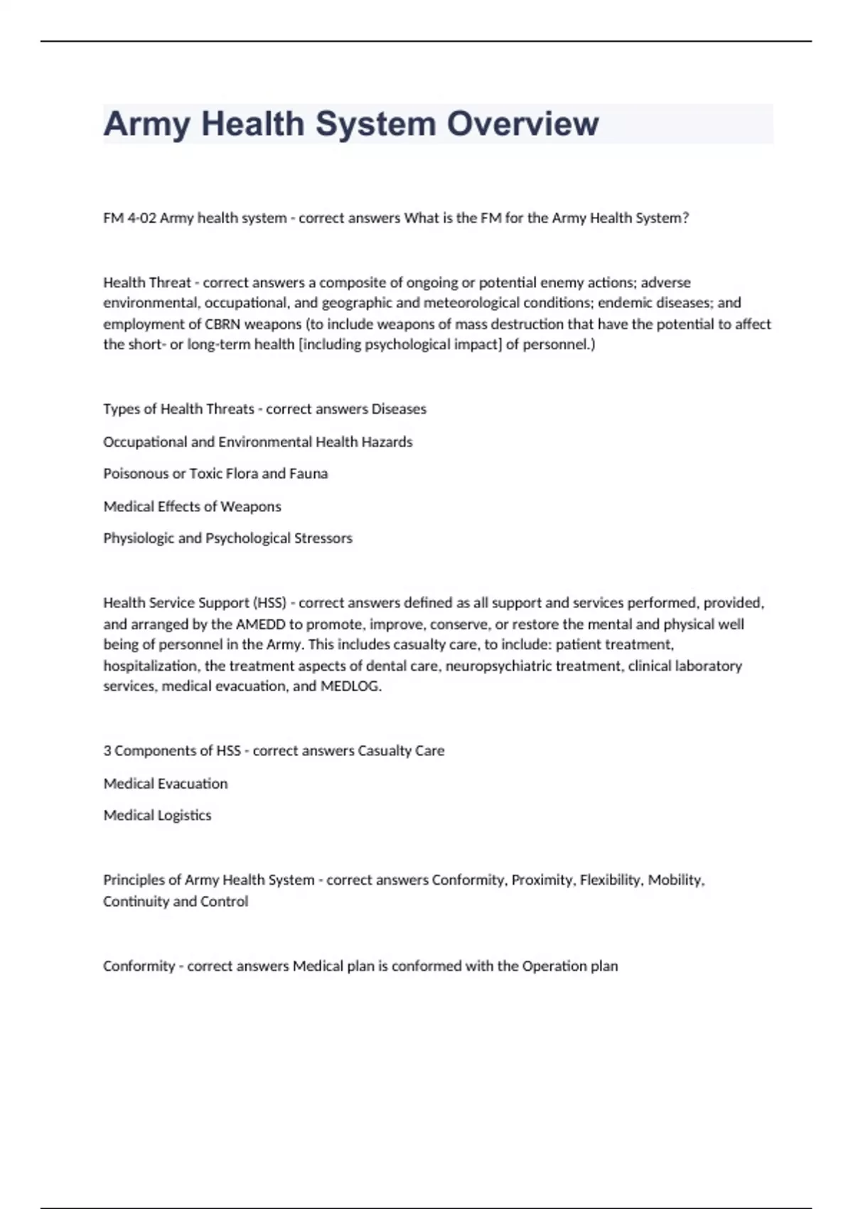 Army Health System Overview exam 2024 with 100% correct answers - Army ...