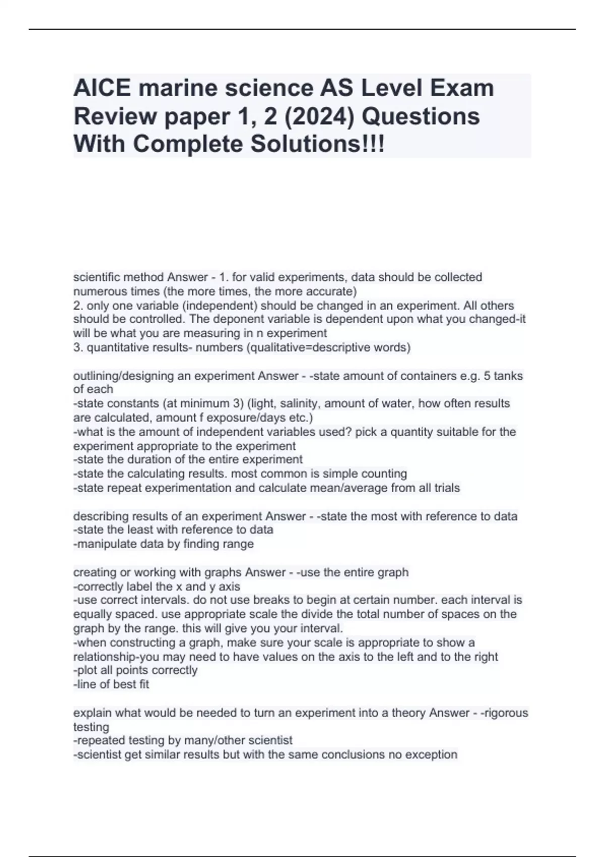 AICE marine science AS Level Exam Review paper 1, 2 (2024) Questions ...