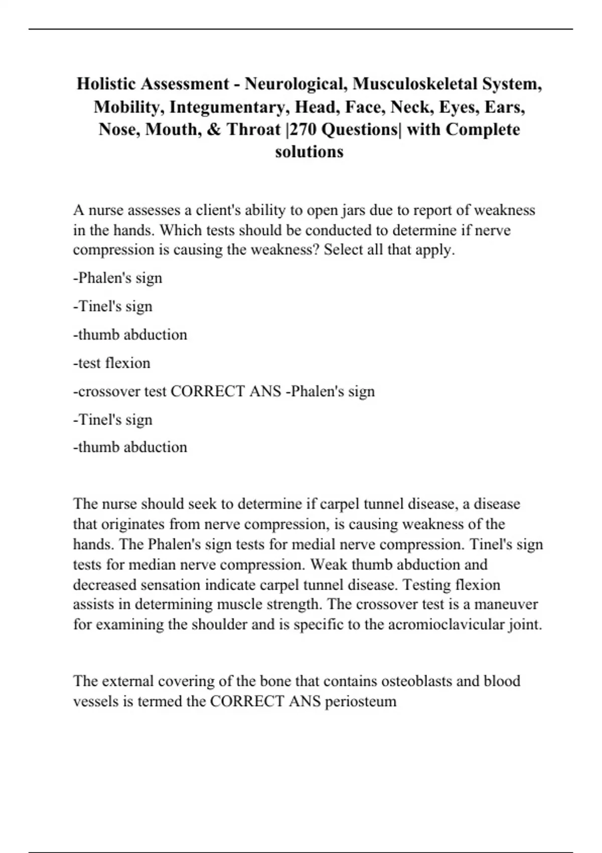 Holistic Assessment - Neurological, Musculoskeletal System, Mobility ...