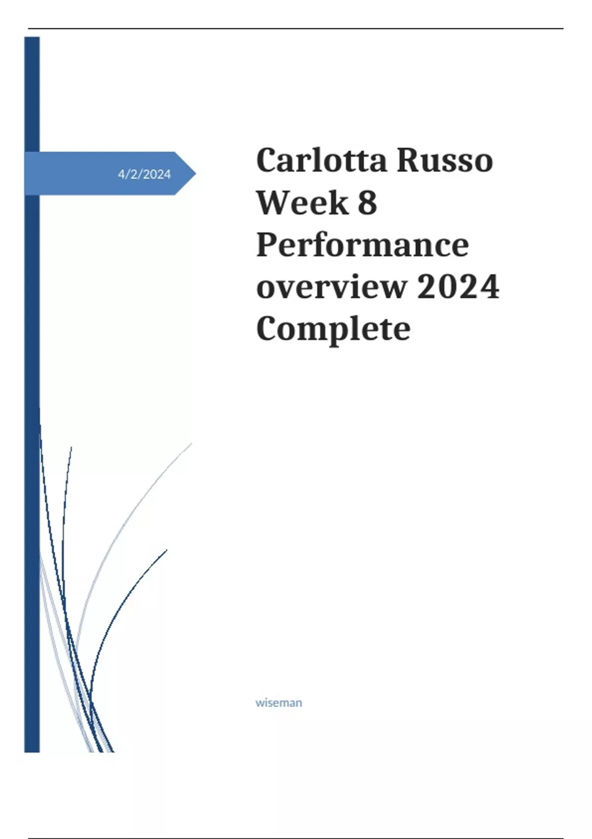 Carlotta Russo Week 8 Performance overview 2024 Complete - Carlotta ...