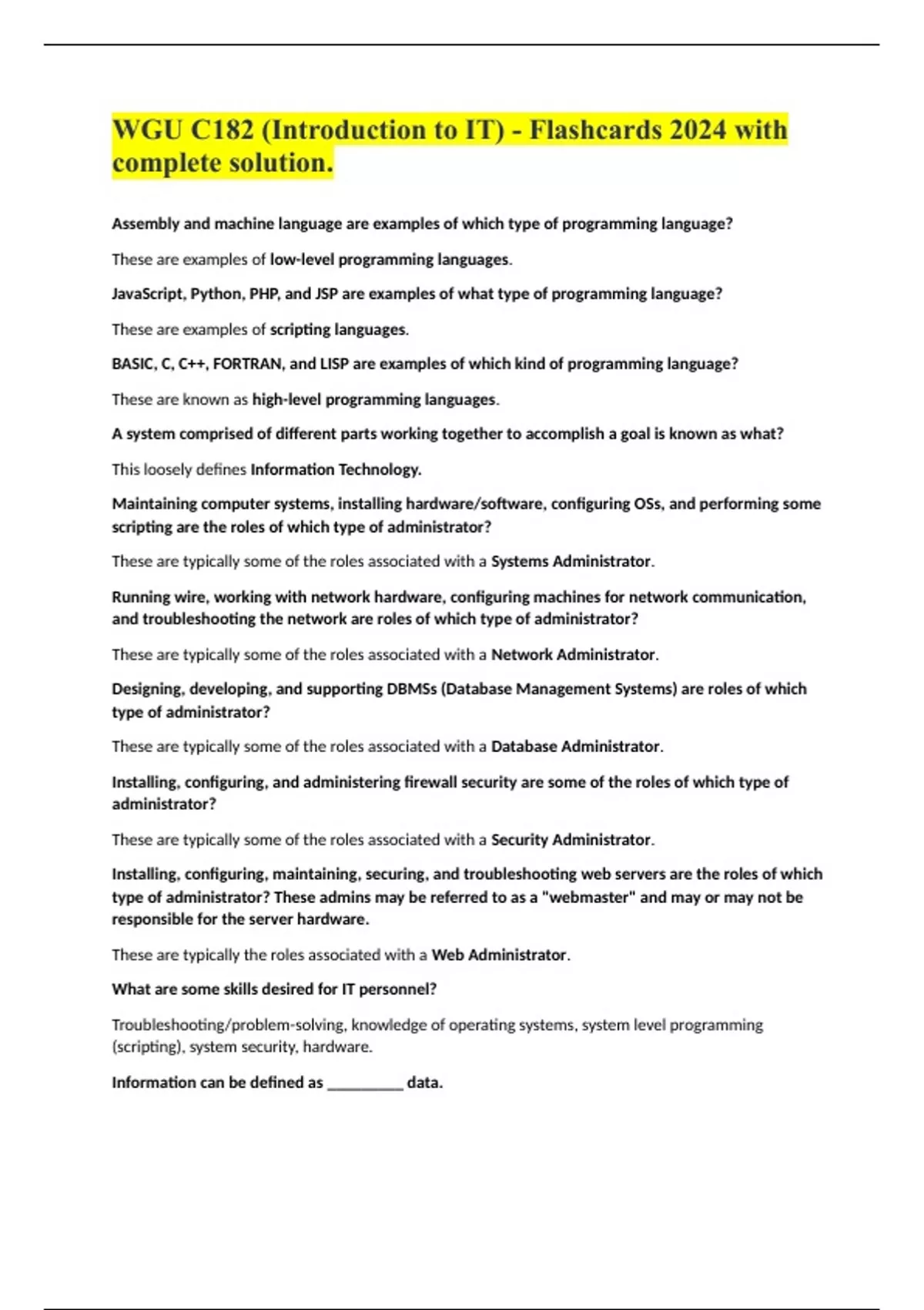 WGU C182 (Introduction to IT) - Flashcards 2024 with complete solution ...