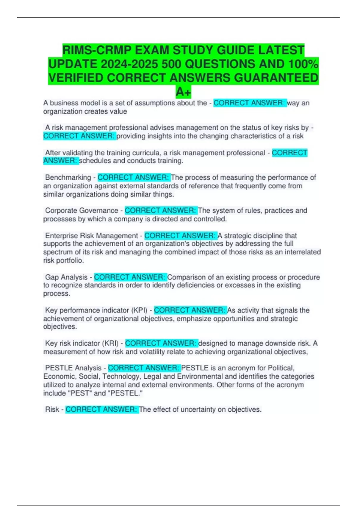 RIMS-CRMP EXAM STUDY GUIDE LATEST UPDATE QUESTIONS AND 100% VERIFIED ...