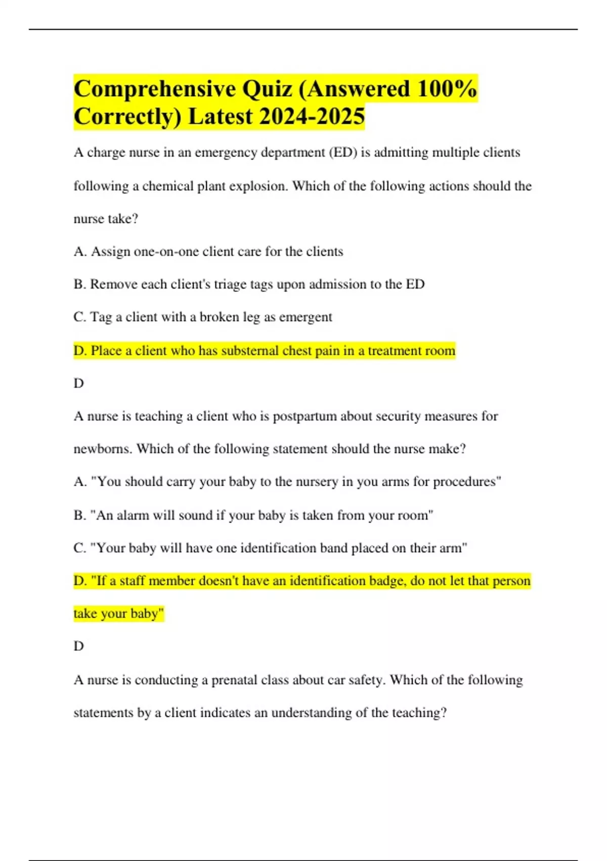 Comprehensive Quiz (Answered 100% Correctly) Latest - Comprehensive ...