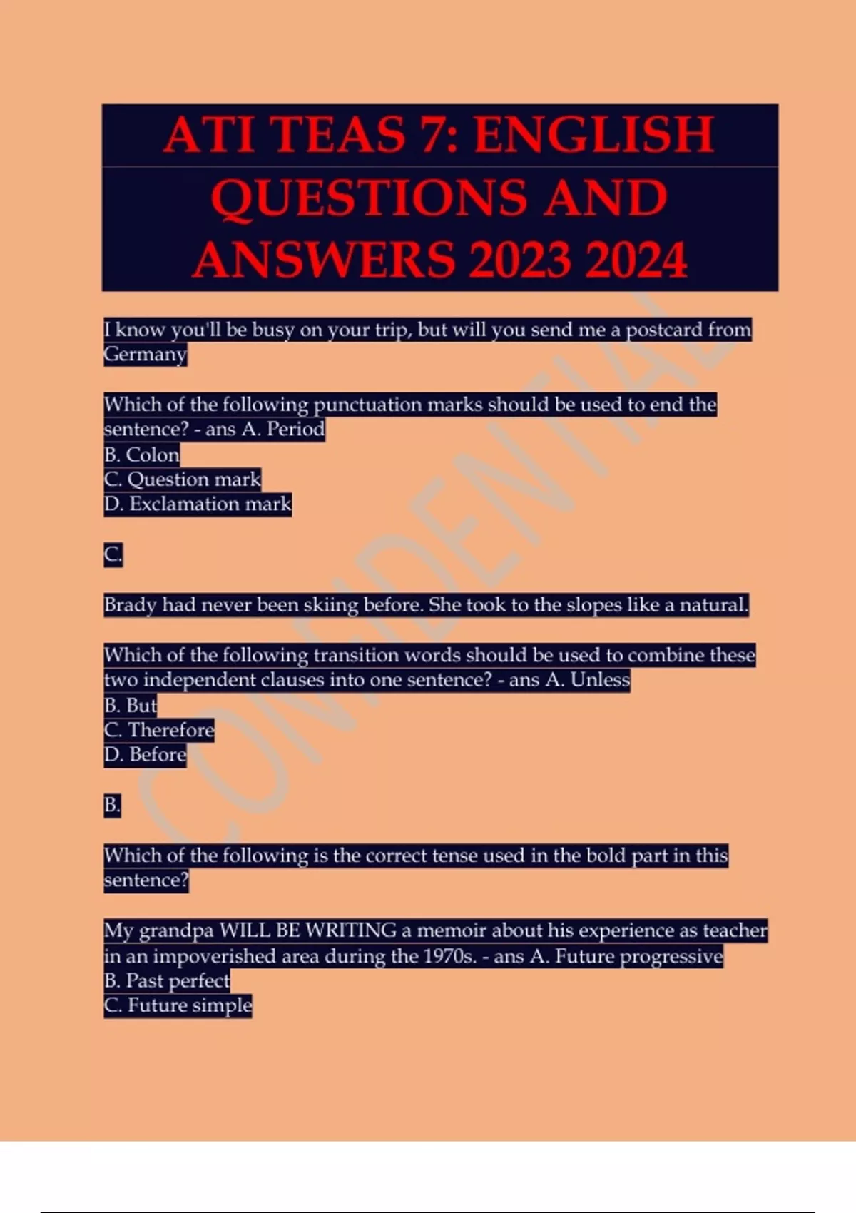 ATI TEAS 7 ATI TEAS 7 ENGLISH QUESTIONS AND ANSWERS . - ATI TEAS 7 - Stuvia US