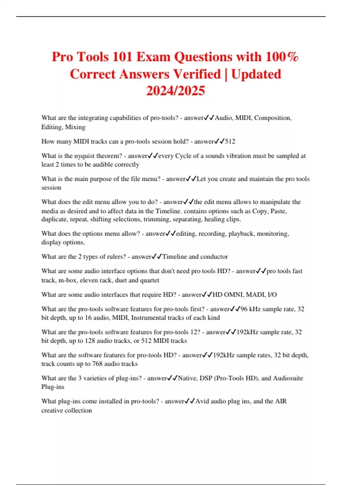 Pro Tools 101 Exam Questions with 100% Correct Answers Verified ...