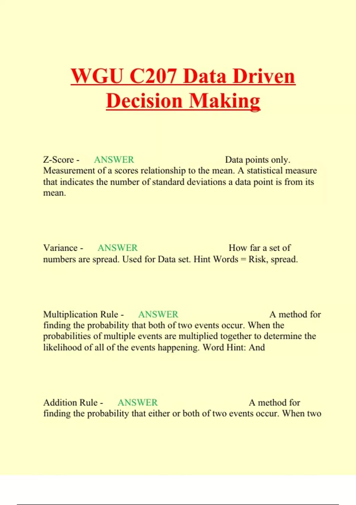 WGU C207 Data Driven Decision Making 2024/25 - WGU C207 - Stuvia US