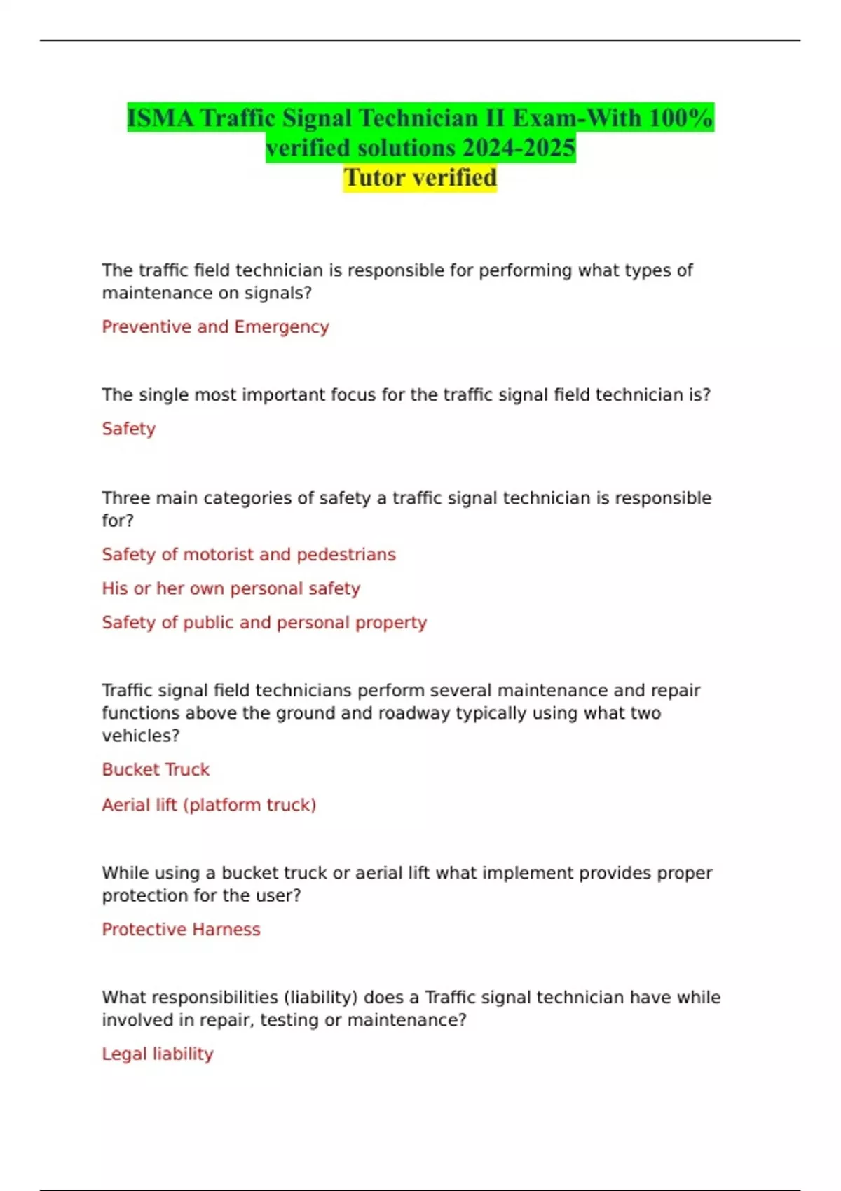 ISMA Traffic Signal Technician II Exam-With 100% verified solutions ...