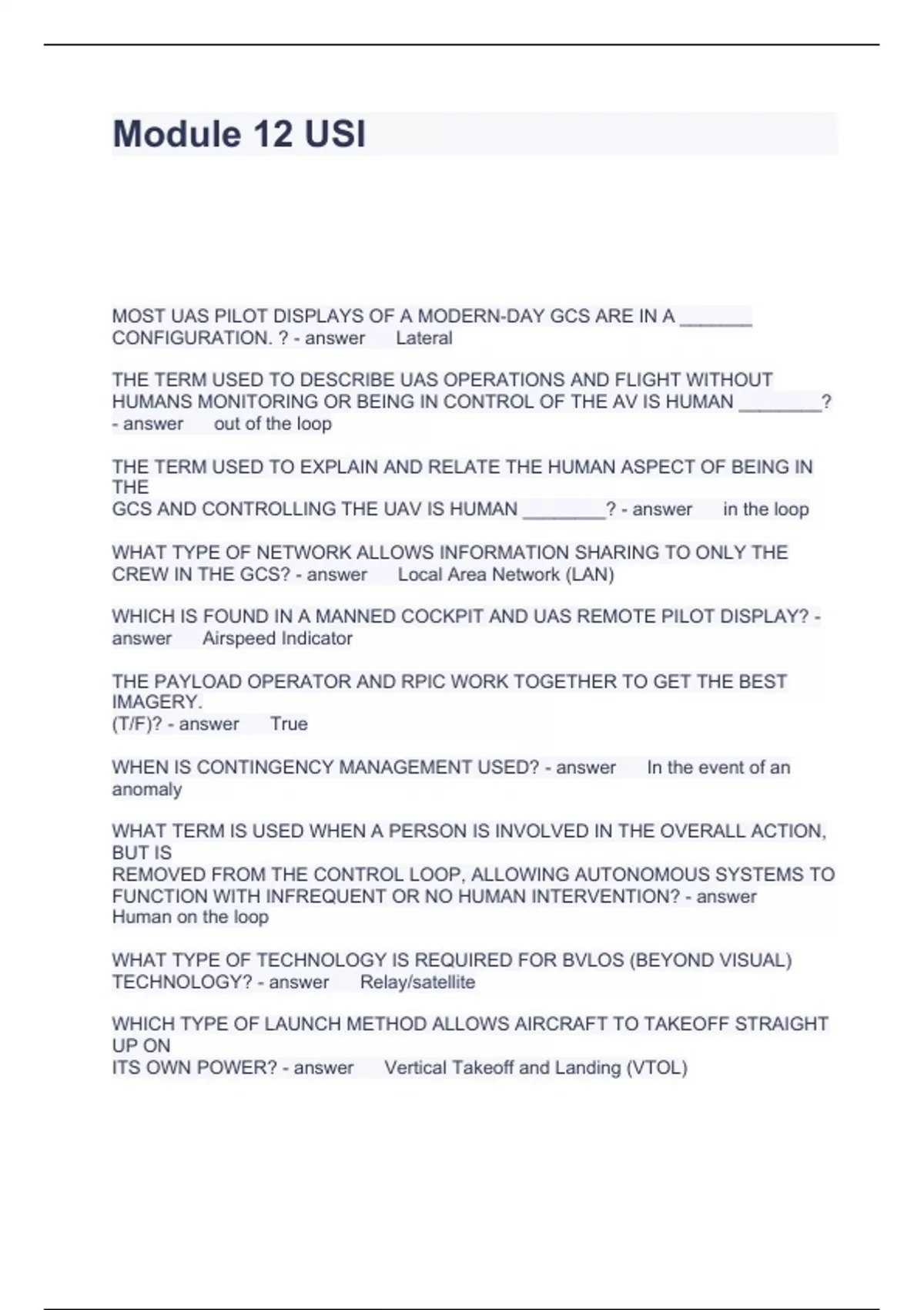 Module 12 USI Questions with solutions 2024 - USI - Stuvia US