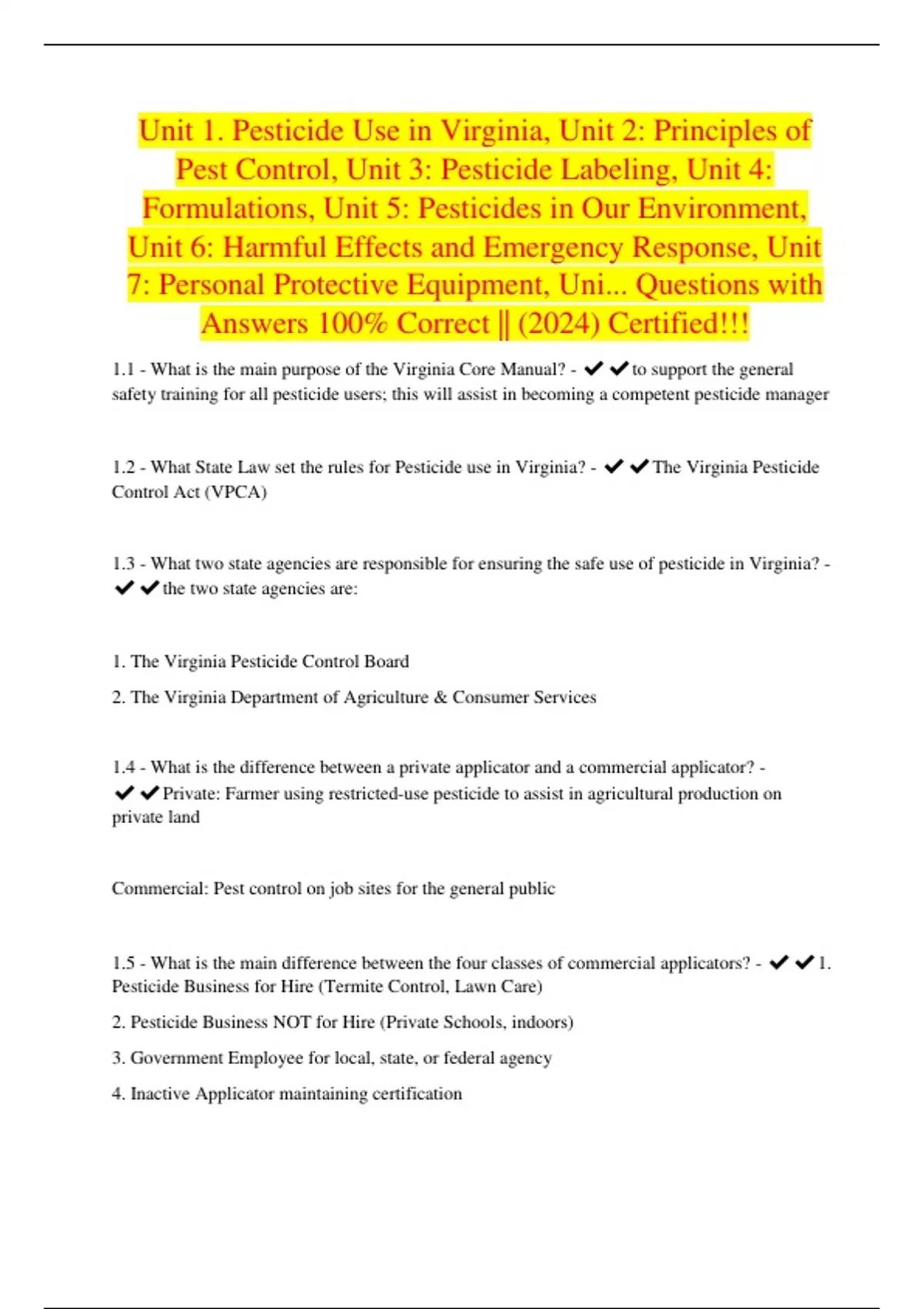 Unit 1. Pesticide Use in Virginia, Unit 2: Principles of Pest Control ...