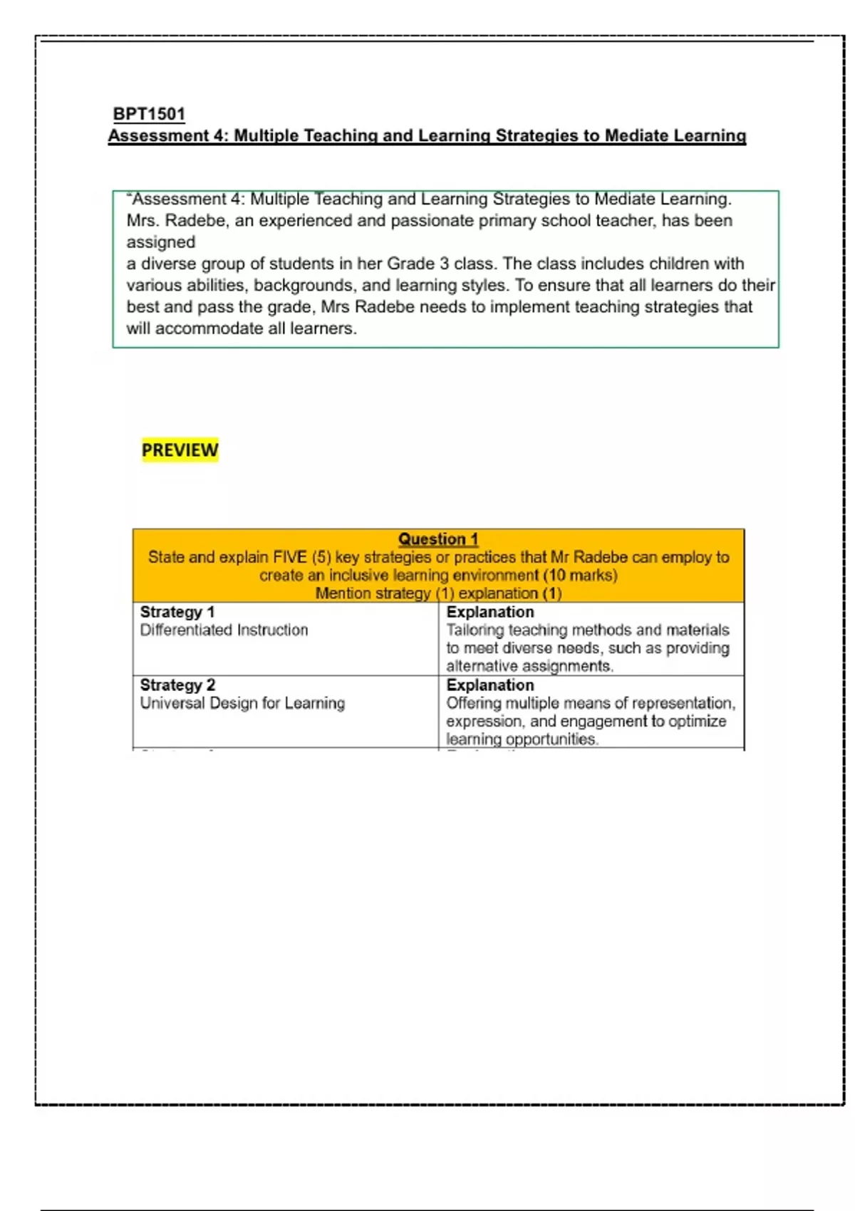 BPT1501 Assignment 4 2024 - BPT1501 - Being a Professional Teacher ...