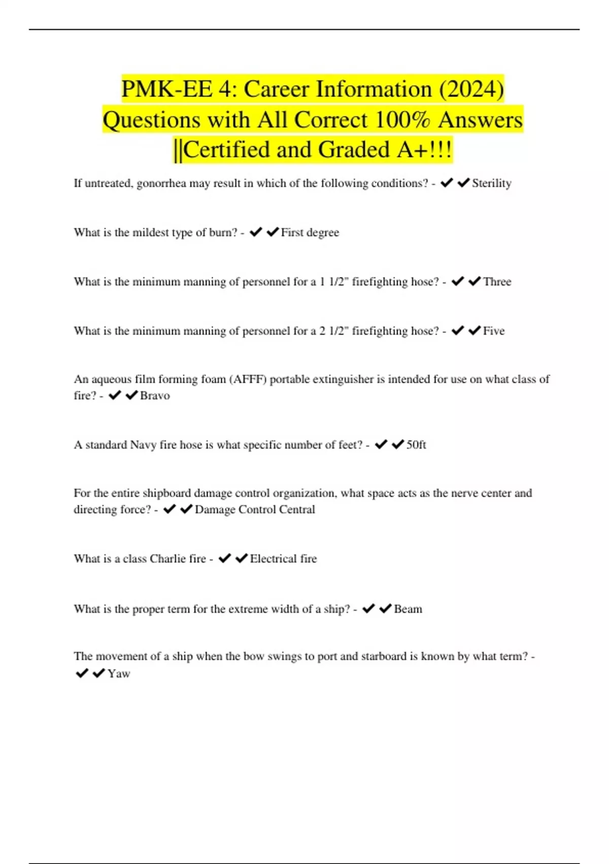 PMK-EE 4: Career Information (2024) Questions with All Correct 100% Answers ||Certified and ...