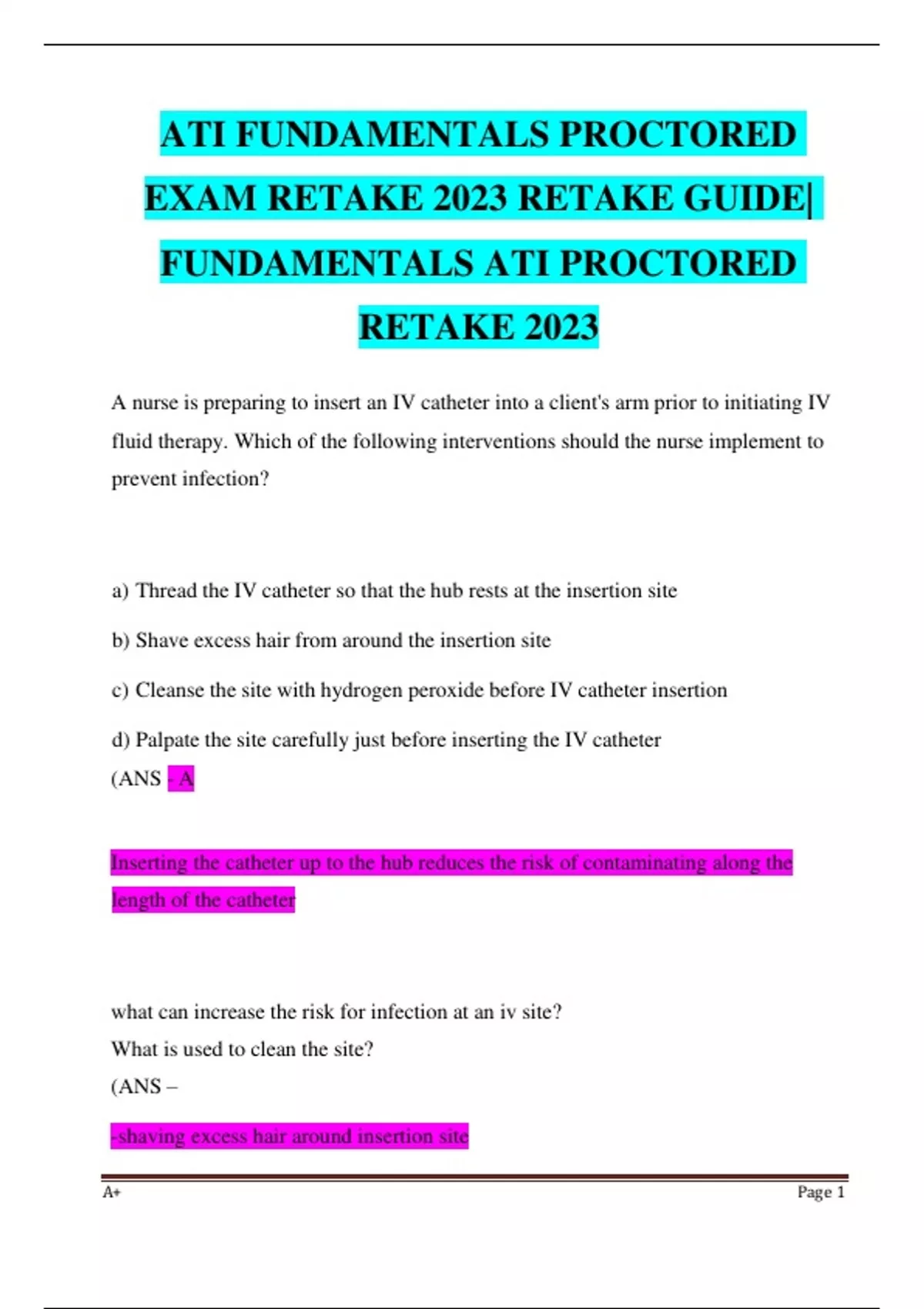 ATI FUNDAMENTALS PROCTORED EXAM RETAKE 2023 RETAKE GUIDE| FUNDAMENTALS ATI PROCTORED RETAKE 2023 ...