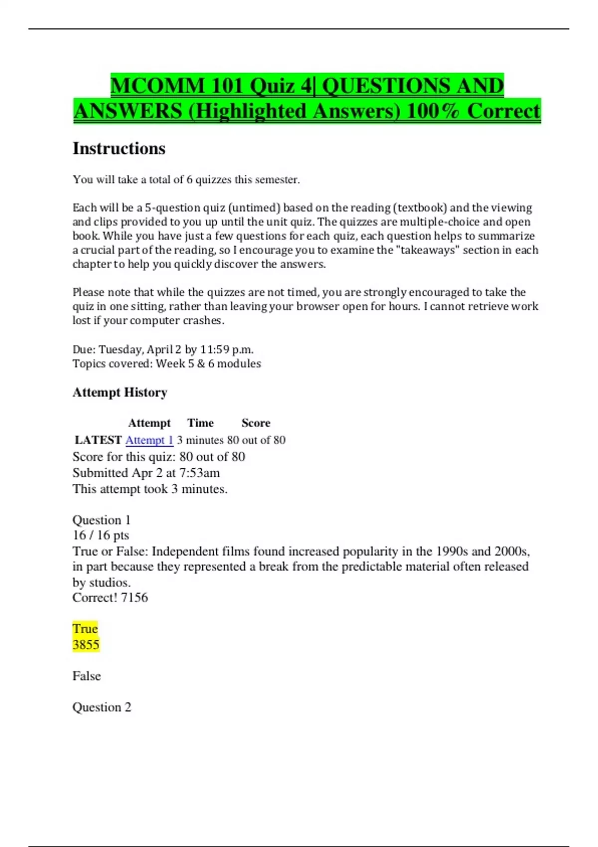 MCOMM 101 Quiz 4| QUESTIONS AND ANSWERS (Highlighted Answers) 100% ...