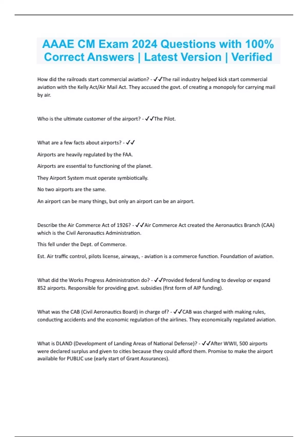 AAAE CM Exam 2024 Questions with 100% Correct Answers | Latest Version ...