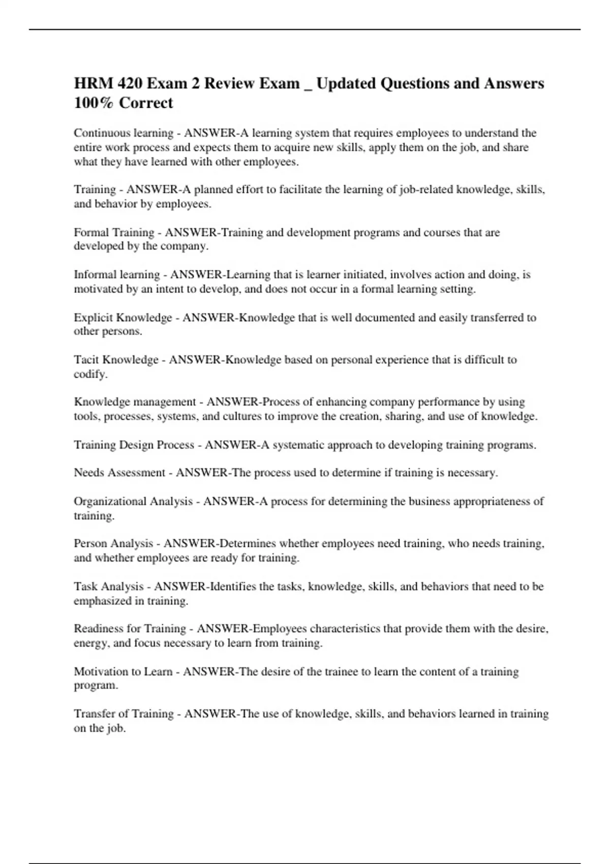 HRM 420 Exam 2 Review Exam _ Updated Questions and Answers 100% Correct ...