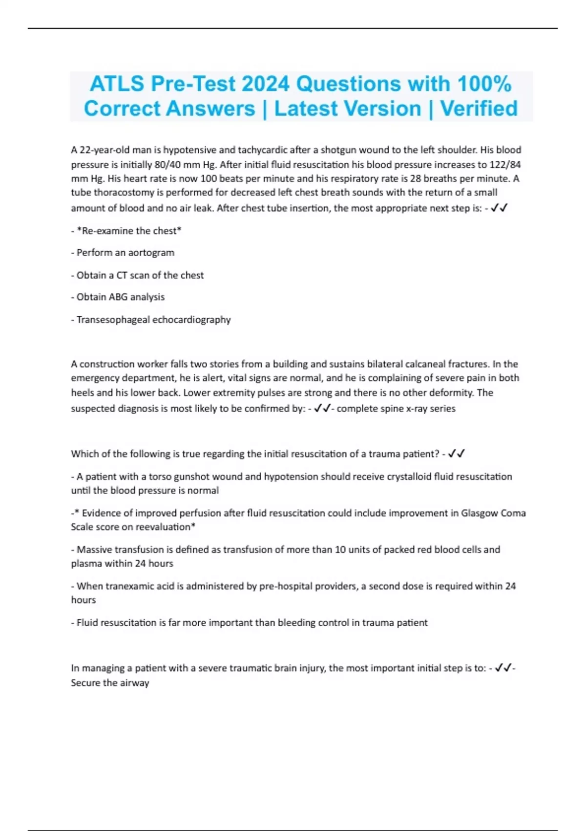 ATLS Pre-Test 2024 Questions with 100% Correct Answers | Latest Version ...