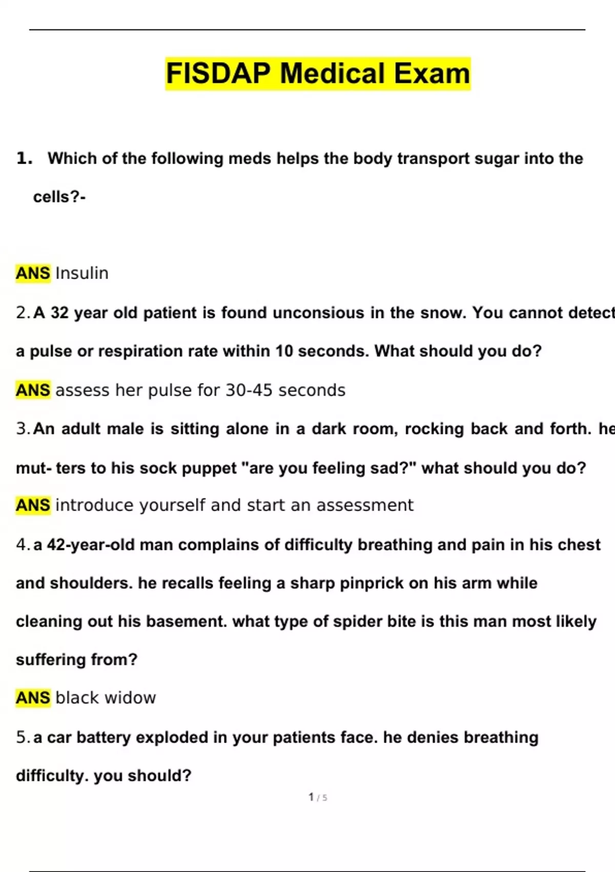 FISDAP Medical Exam Questions and Verified Answers (2024 / 2025)/ A+ ...