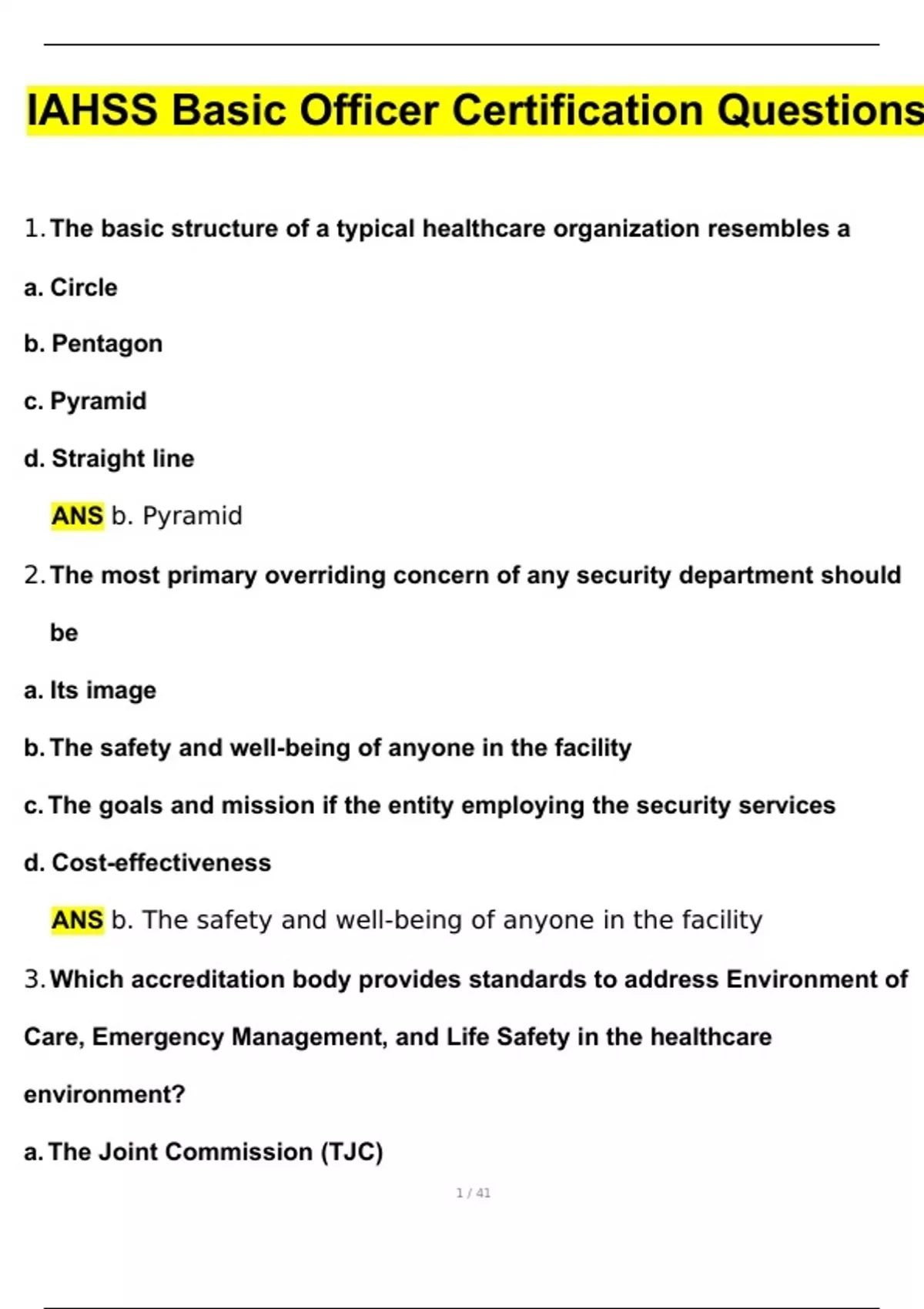 IAHSS Basic Officer Certification Questions and Verified Answers (2024 ...