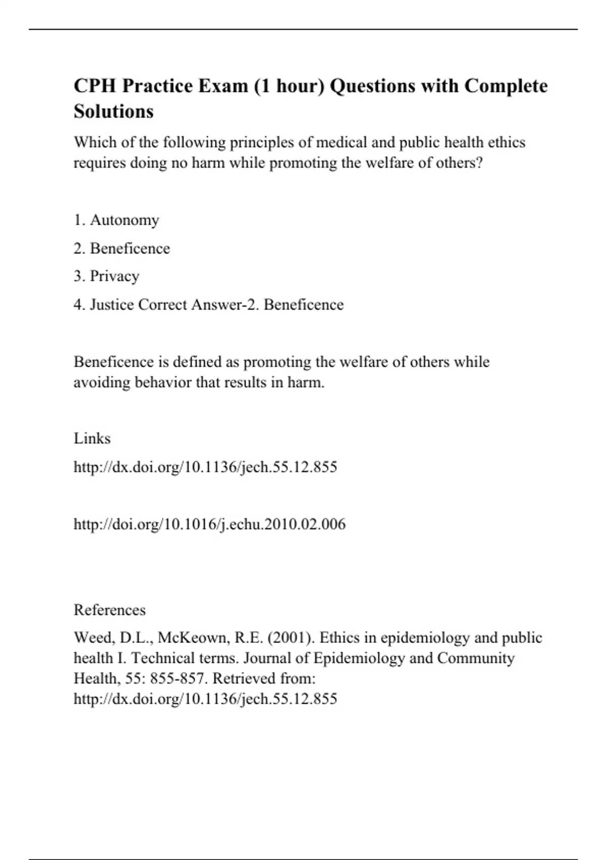 CPH Practice Exam (1 hour) Questions with Complete Solutions - CPH ...