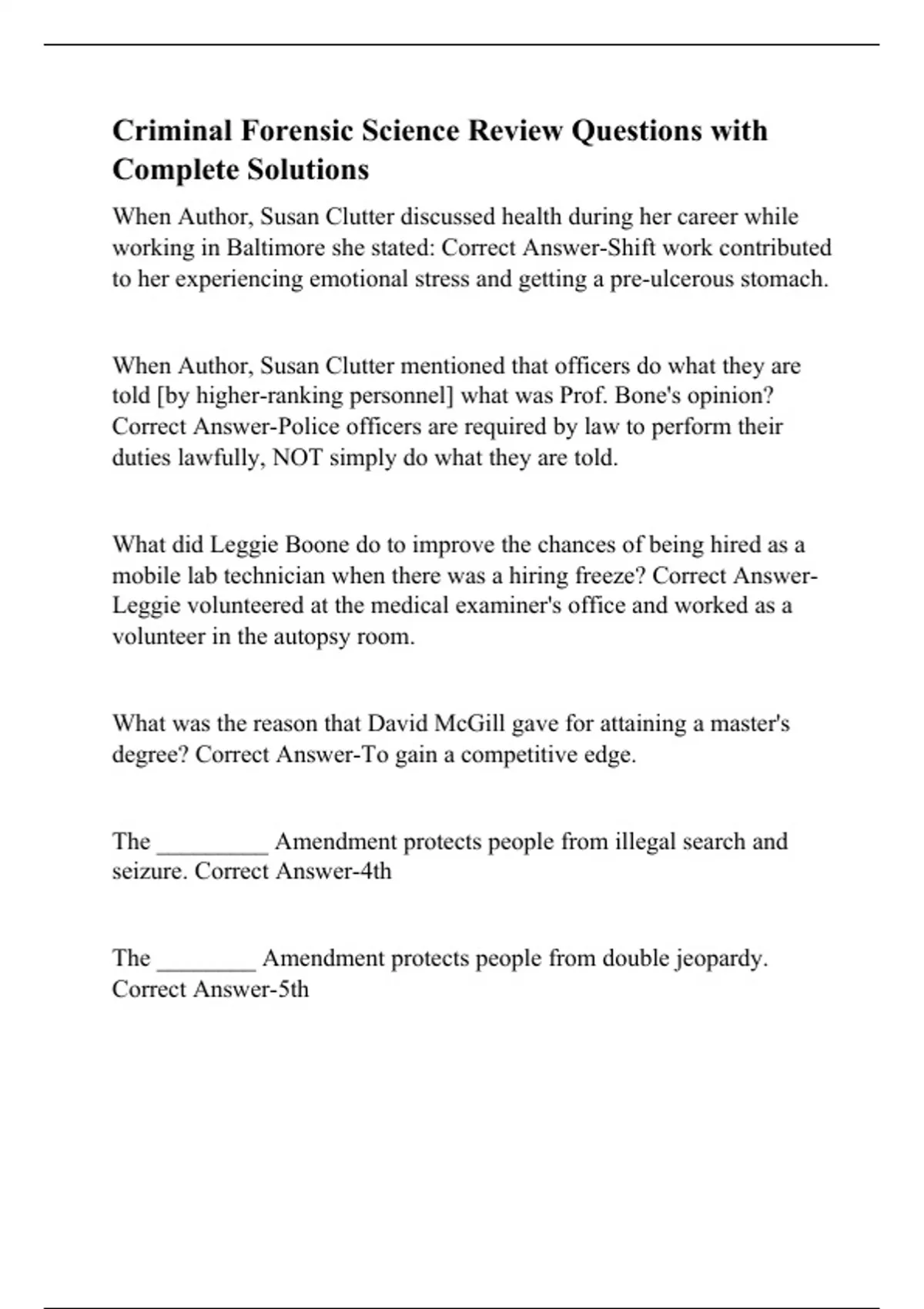 Criminal Forensic Science Review Questions with Complete Solutions ...