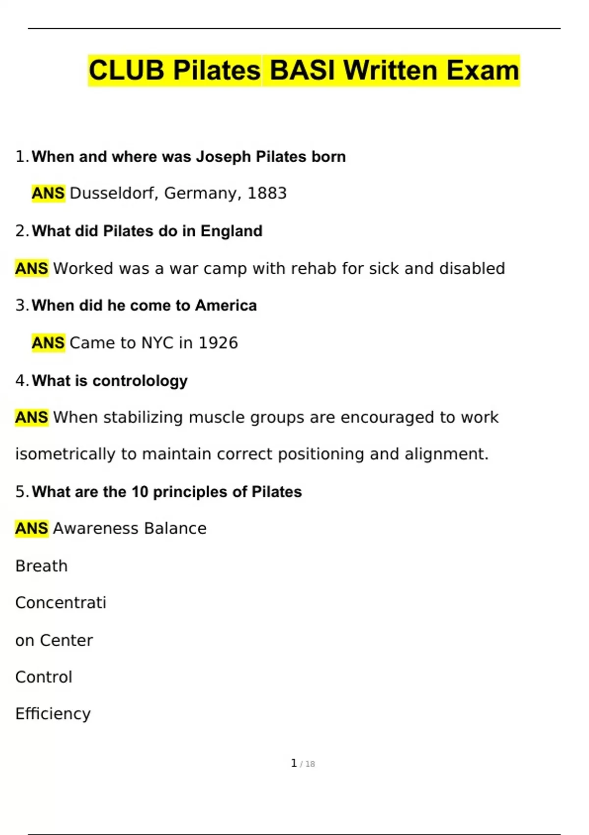 Club Pilates BASI Written Exam Latest 2025 Questions and Verified ...