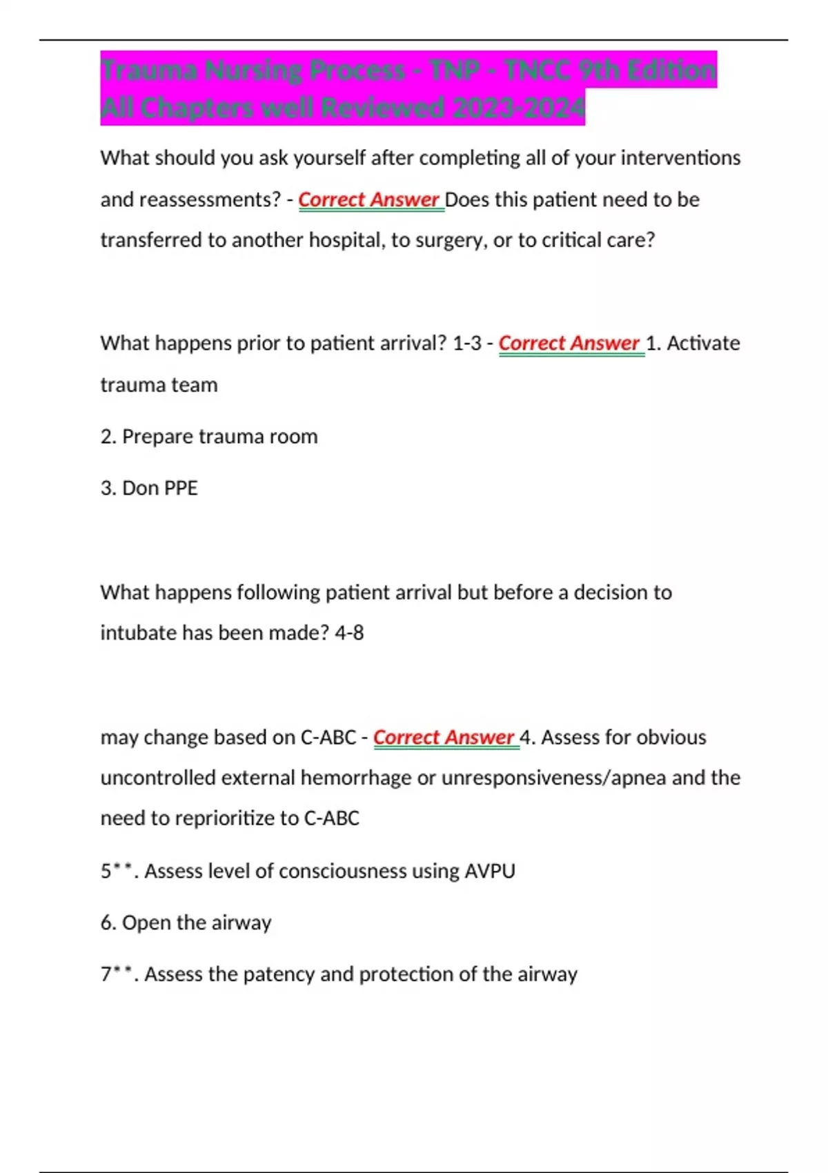Trauma Nursing Process - TNP - TNCC 9th Edition All Chapters well ...