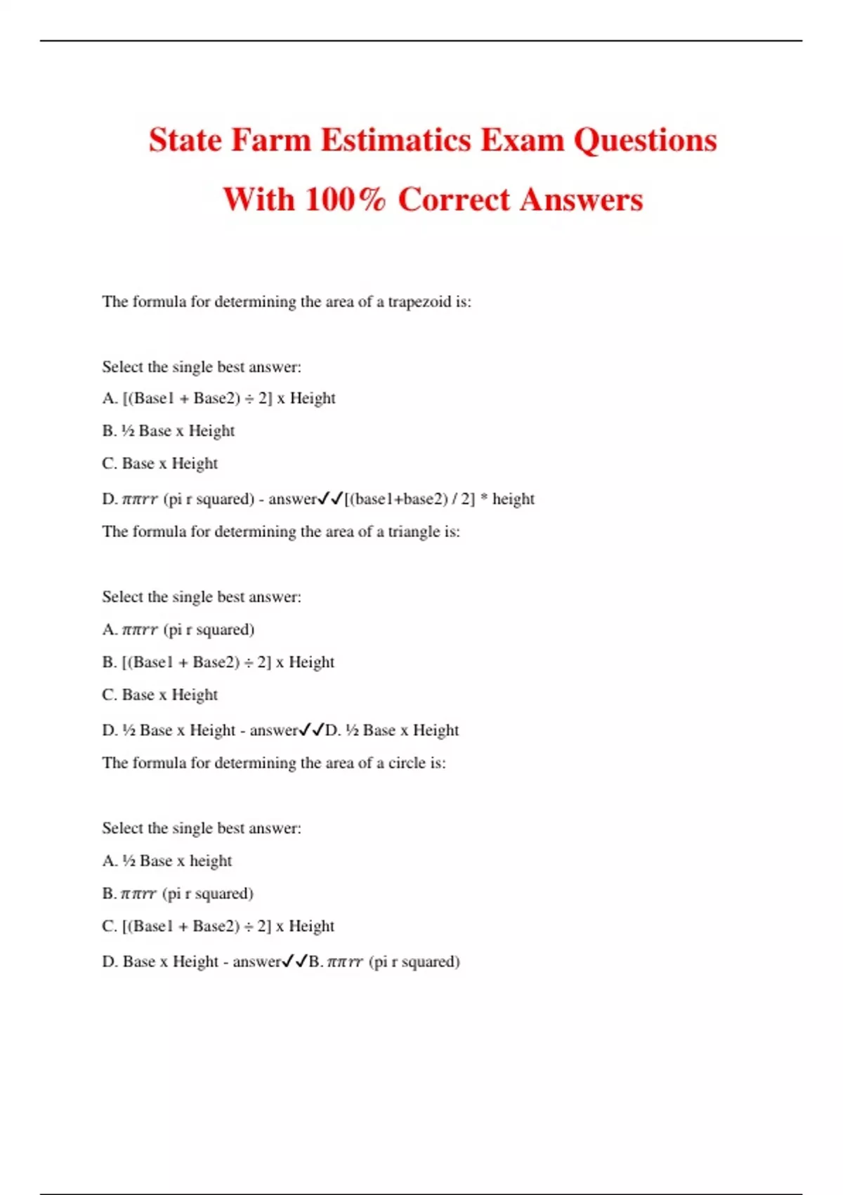 State Farm Estimatics Exam Questions With 100% Correct Answers - State ...