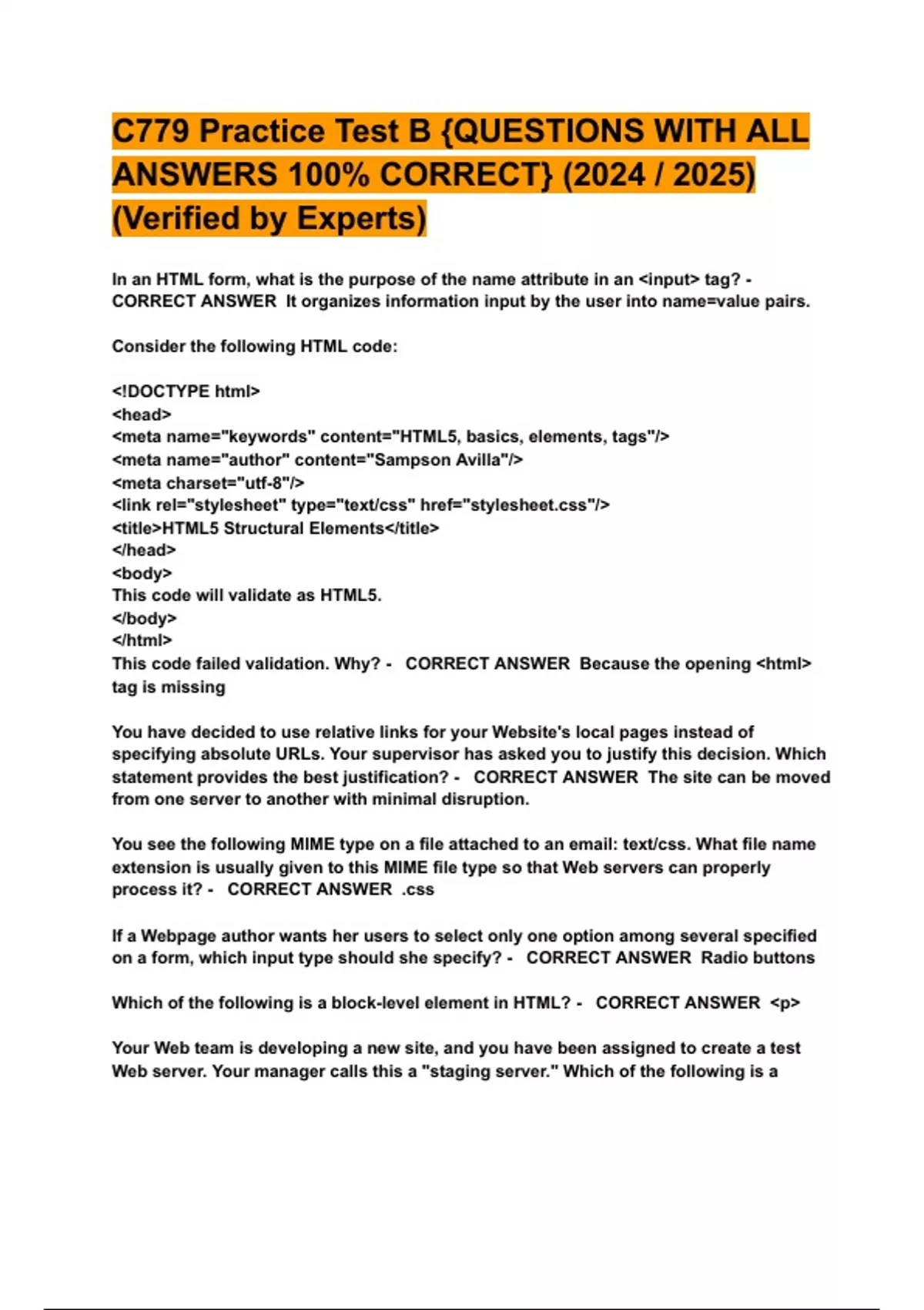 C779 Practice Test B {QUESTIONS WITH ALL ANSWERS 100% CORRECT} (2024 / ...