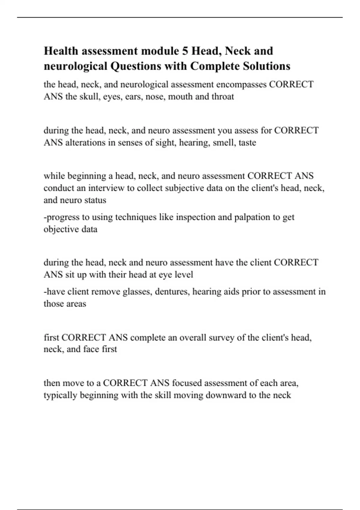Health assessment module 5 Head, Neck and neurological Questions with ...