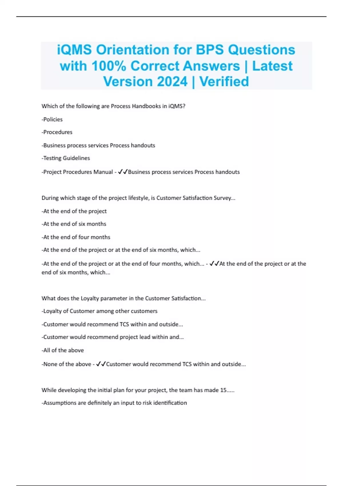 iQMS Orientation for BPS Questions with 100% Correct Answers | Latest ...