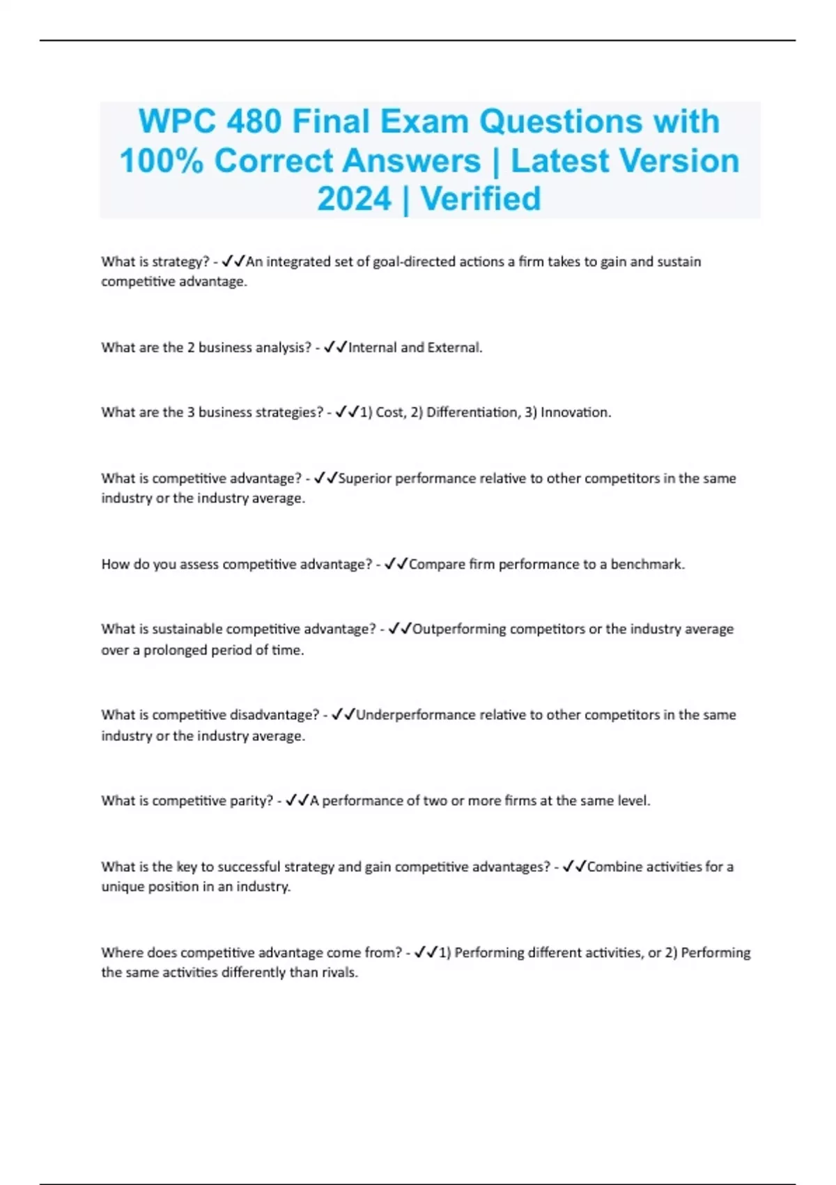 WPC 480 Final Exam Questions with 100% Correct Answers | Latest Version ...