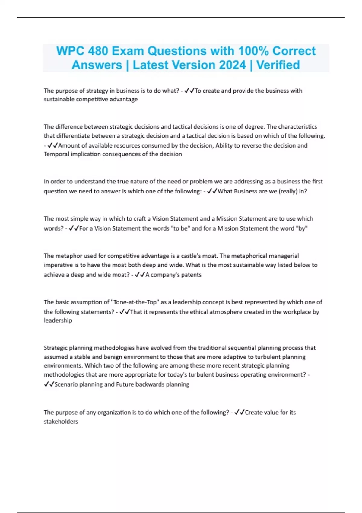 WPC 480 Exam Questions with 100% Correct Answers | Latest Version 2024 ...