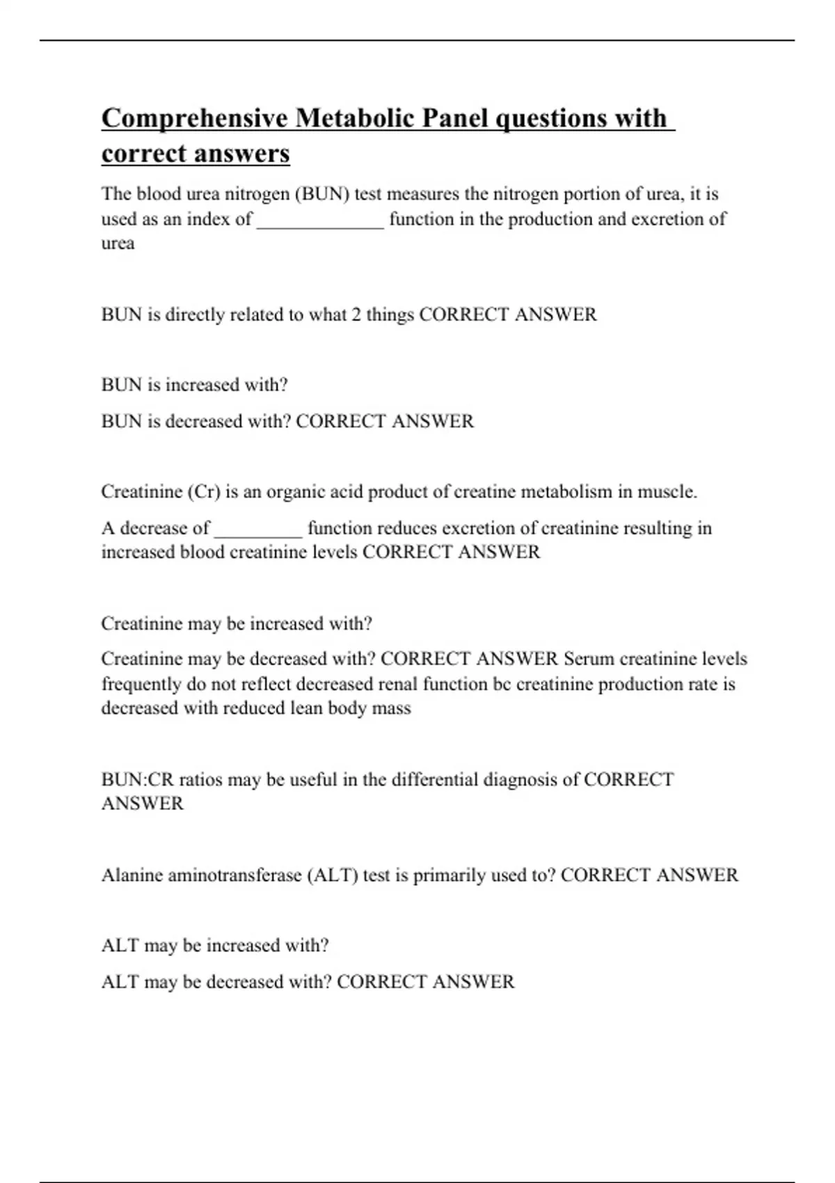 Comprehensive Metabolic Panel questions with correct answer4 ...