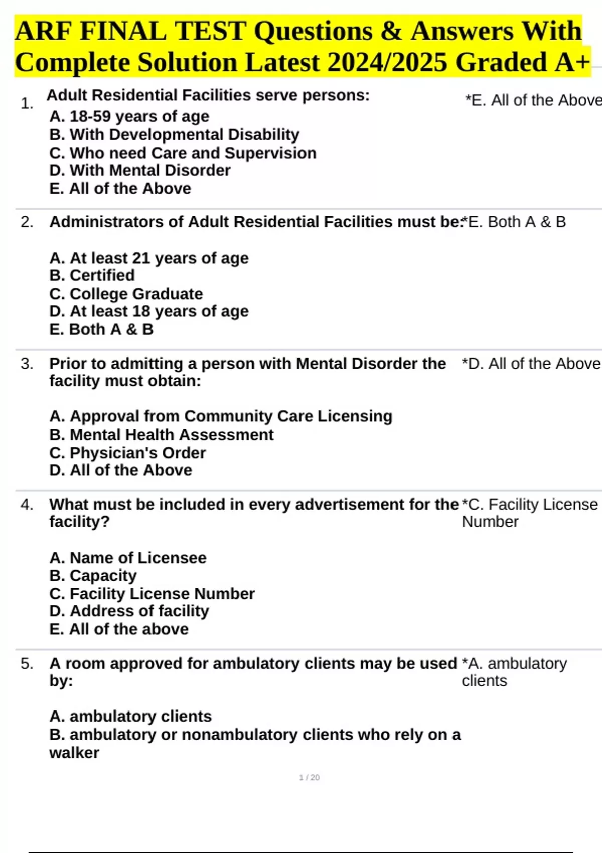 ARF FINAL TEST Questions & Answers With Complete Solution Latest 2024/ ...
