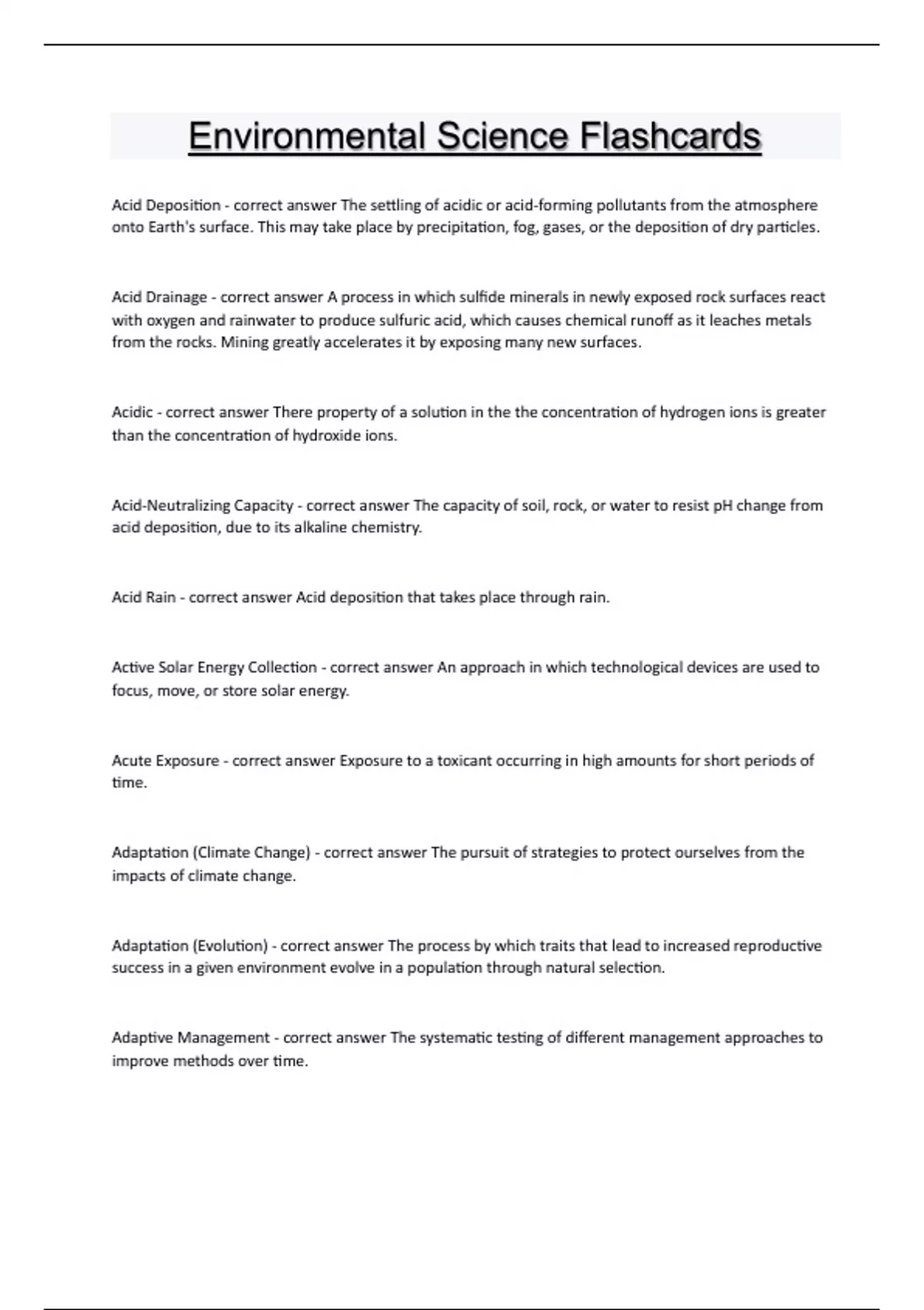 Environmental Science Flashcards Questions and answers latest update ...