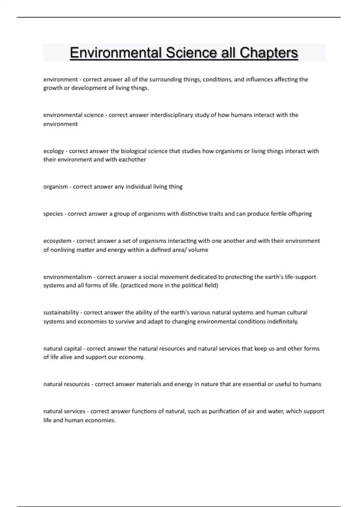 Environmental Science all Chapters Questions and answers latest update ...