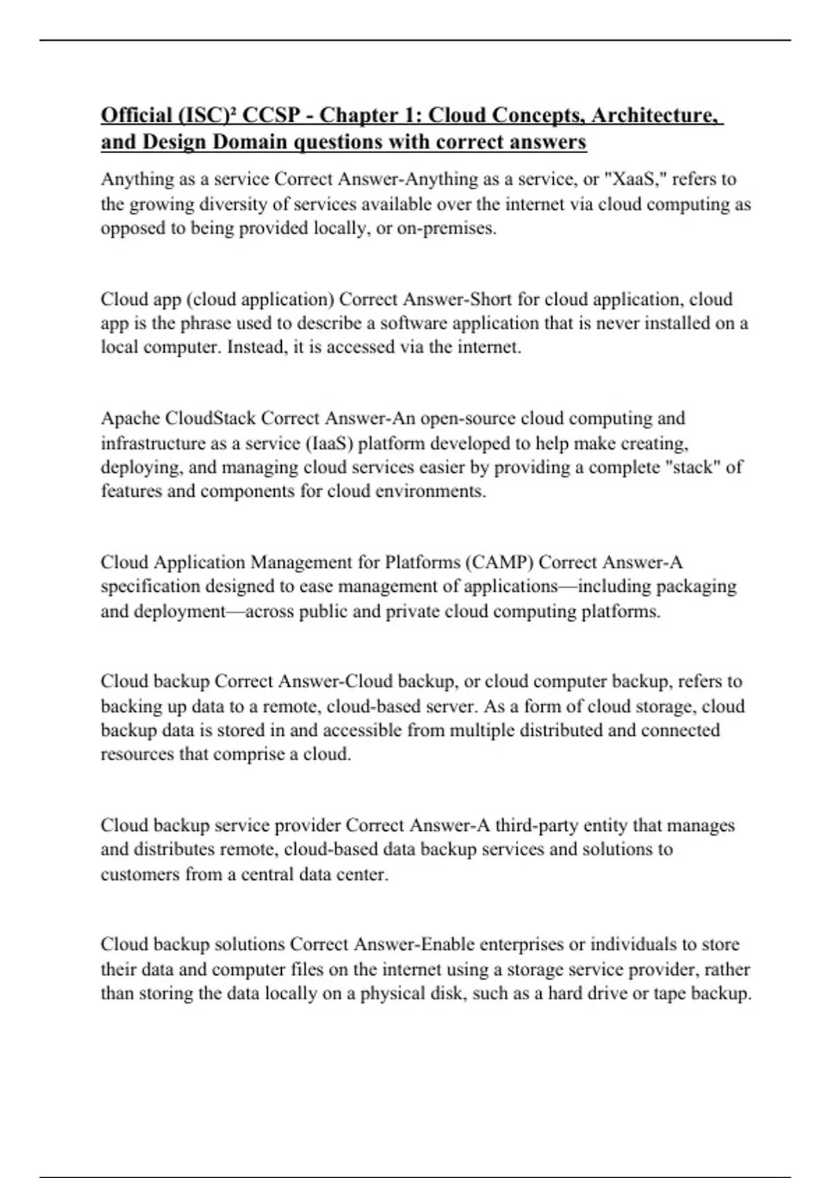 Official Isc ² Ccsp Chapter 1 Cloud Concepts Architecture And Design Domain Questions With