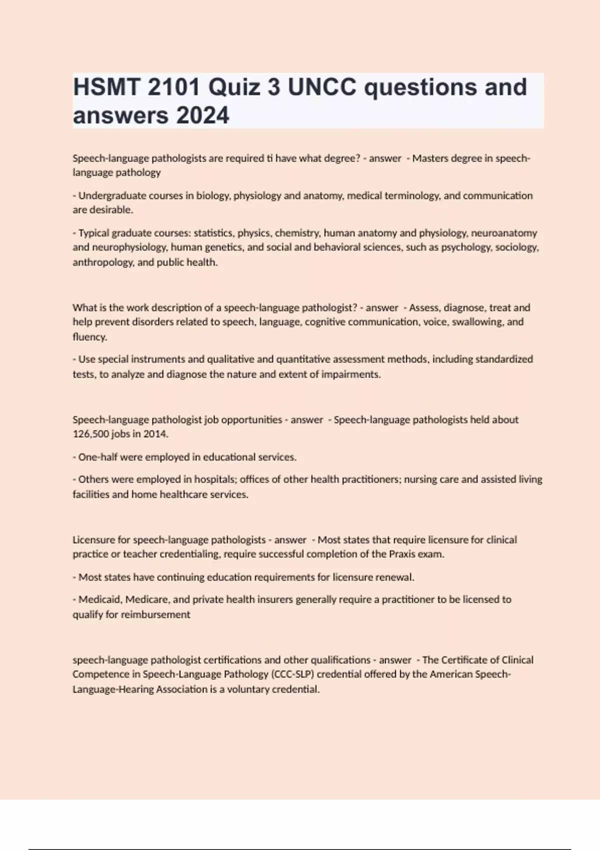 HSMT 2101 Quiz 3 UNCC questions and answers 2024 - AACVRP CCRP - Stuvia US