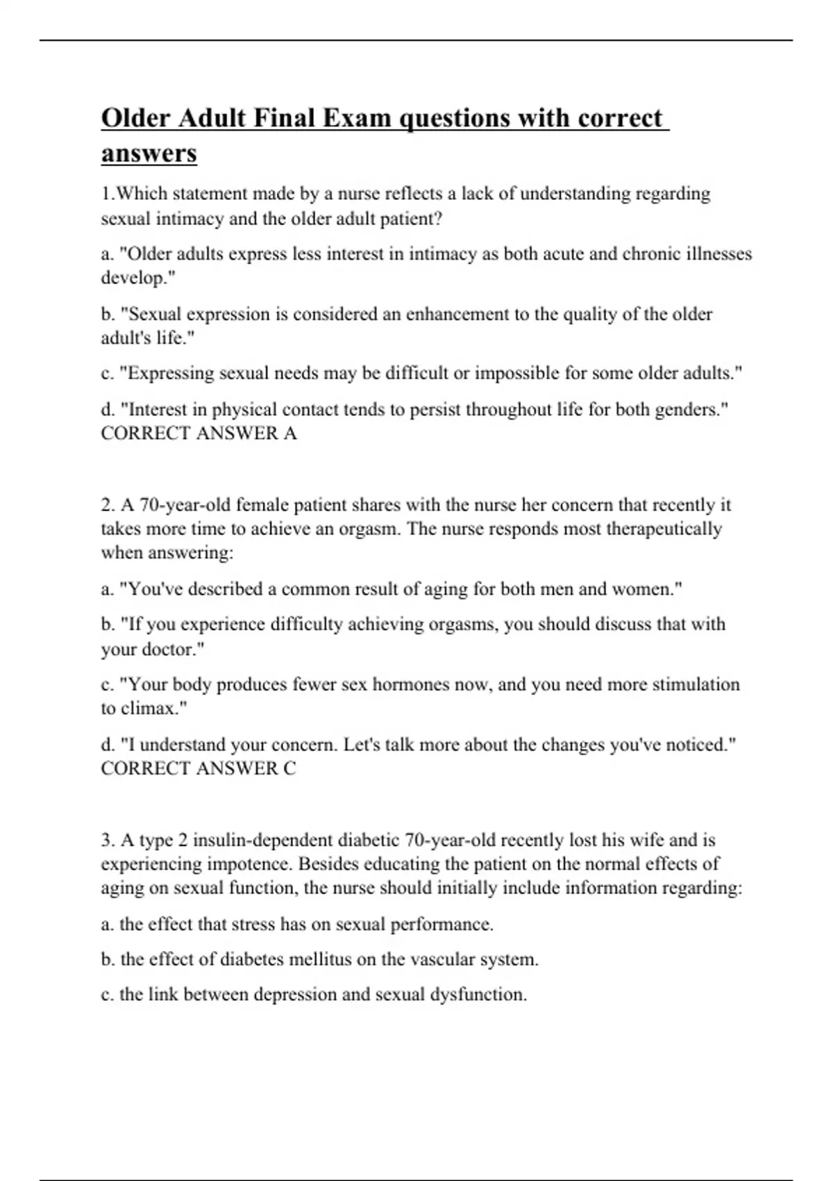 Older Adult Final Exam questions with correct answers - Older Adult ...