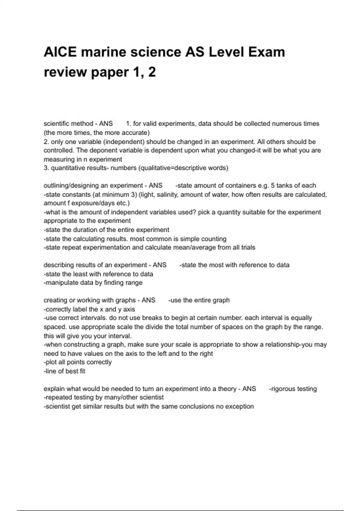 AICE Marine Science AS Paper 1 and 2 syllabus 2024 Questions With ...