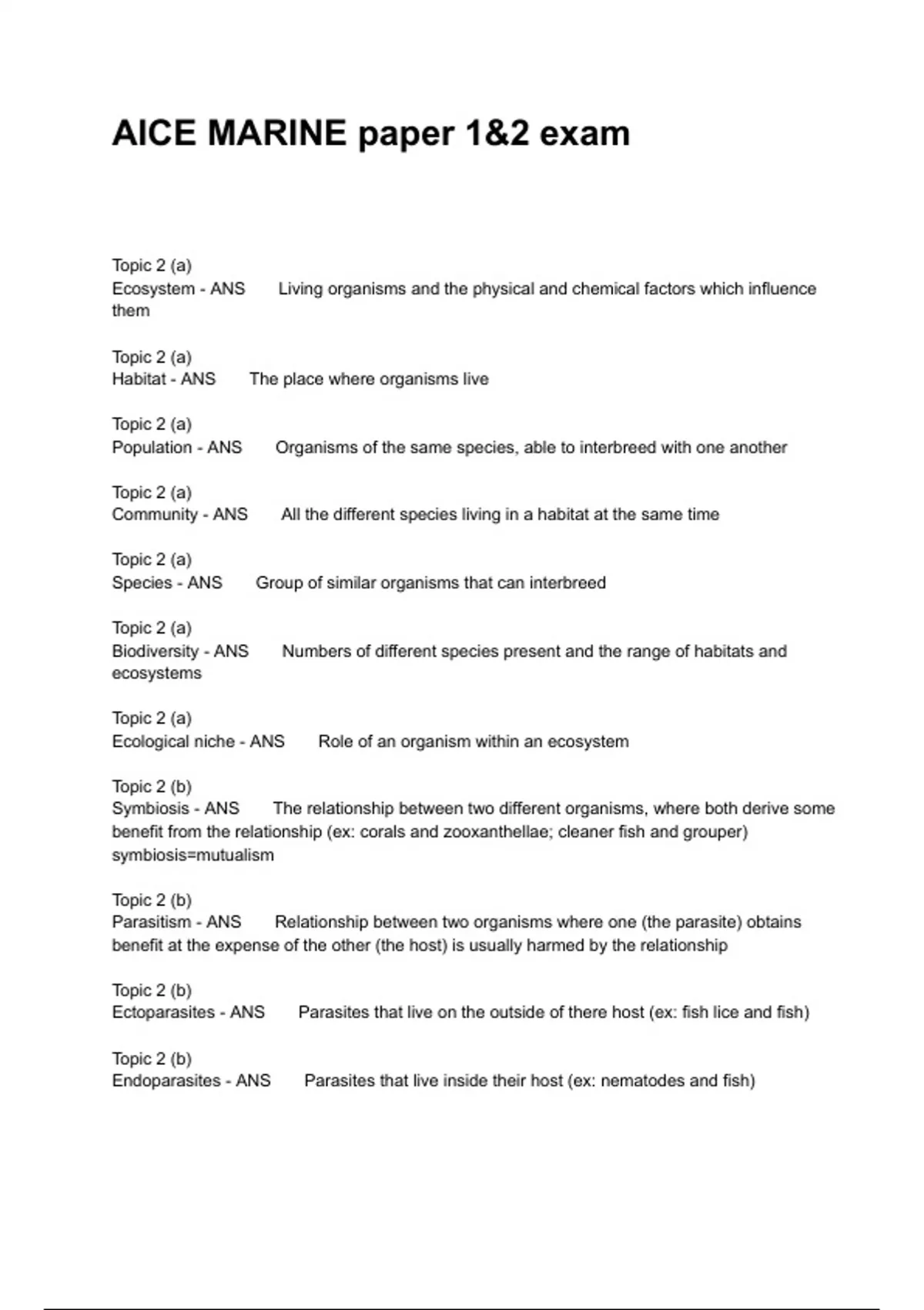 AICE Marine Science Exam 2024 Questions With Correct Answers 100% ...