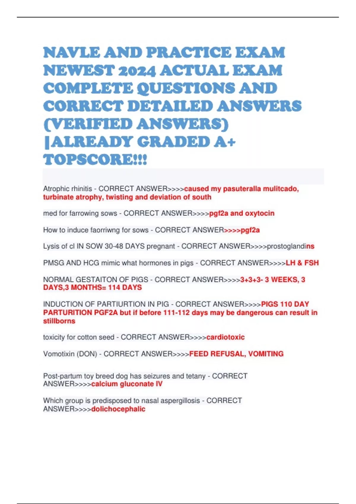 NAVLE AND PRACTICE EXAM NEWEST 2024 ACTUAL EXAM COMPLETE QUESTIONS AND ...