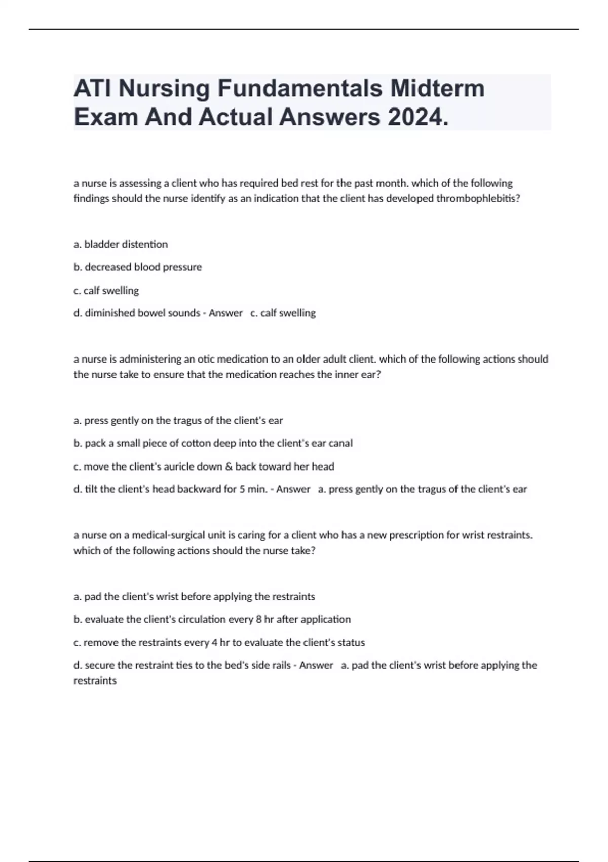 ATI Nursing Fundamentals Midterm Exam And Actual Answers 2024. - ATI RN ...