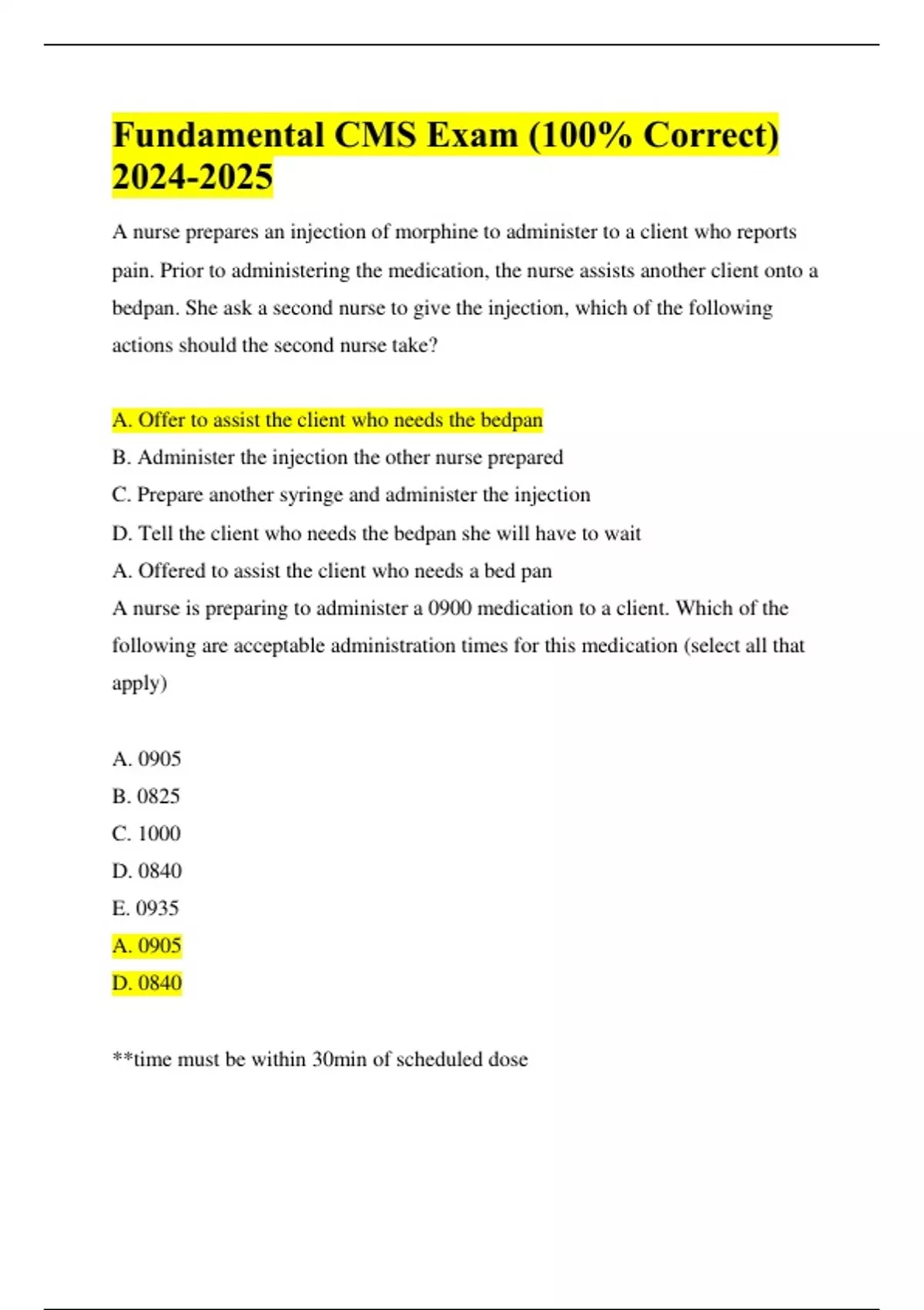 Fundamental CMS Exam (100% Correct) - Fundamental CMS - Stuvia US