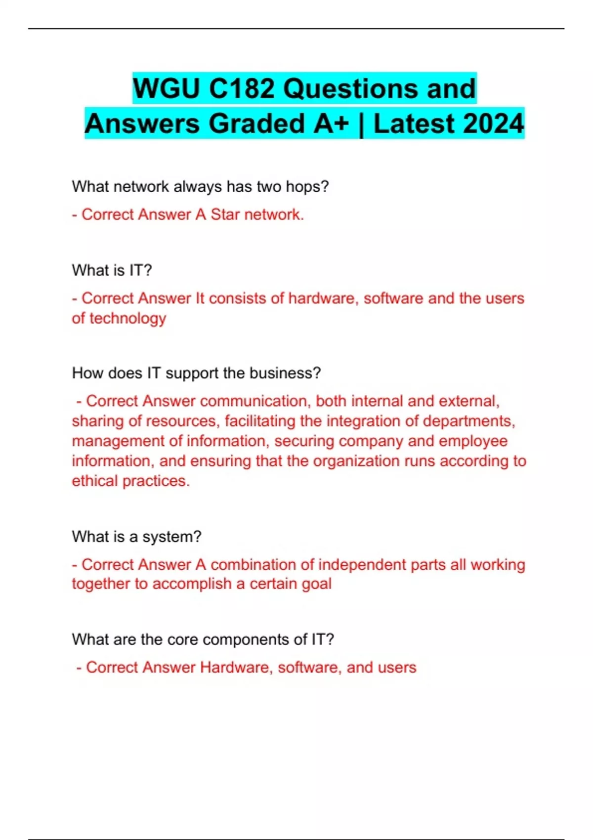 WGU C182 | INTRODUCTION TO IT FINAL OBJECTIVE ASSESSMENT | Questions ...
