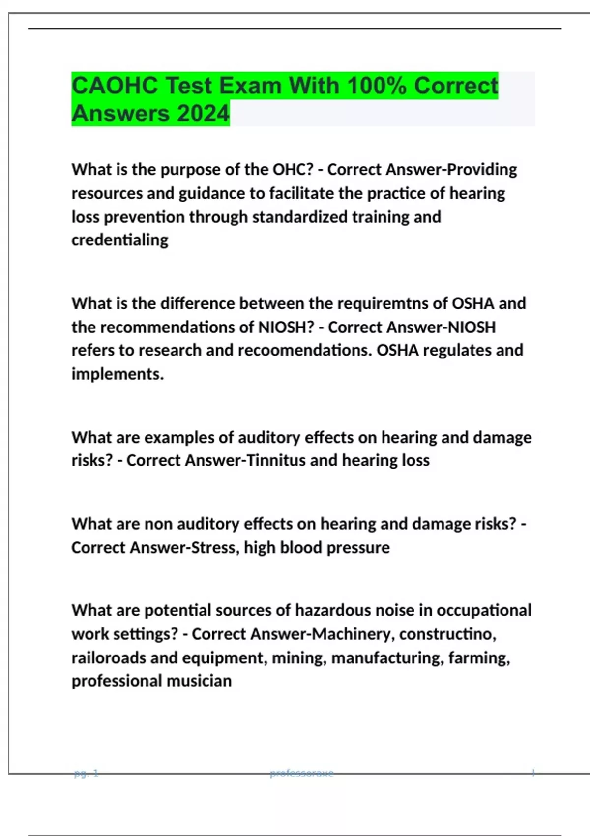 CAOHC Test Exam With 100% Correct Answers 2024 - CAOHC - Stuvia US